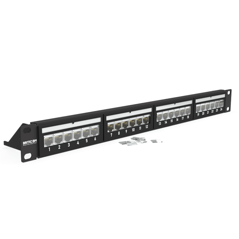 EMSTPKSF24BLK1U01 – Panneau de brassage CU 24 ports 1U noir forme plate ...